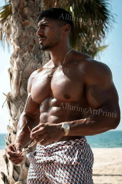 MALE MODEL PRINT Muscular Handsome Beefcake Shirtless Hairy Hot Man ...