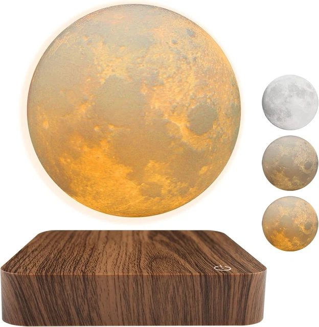 LEVITATING MOON LAMP, Magnetic Floating 3-Color Spinning LED Night ...