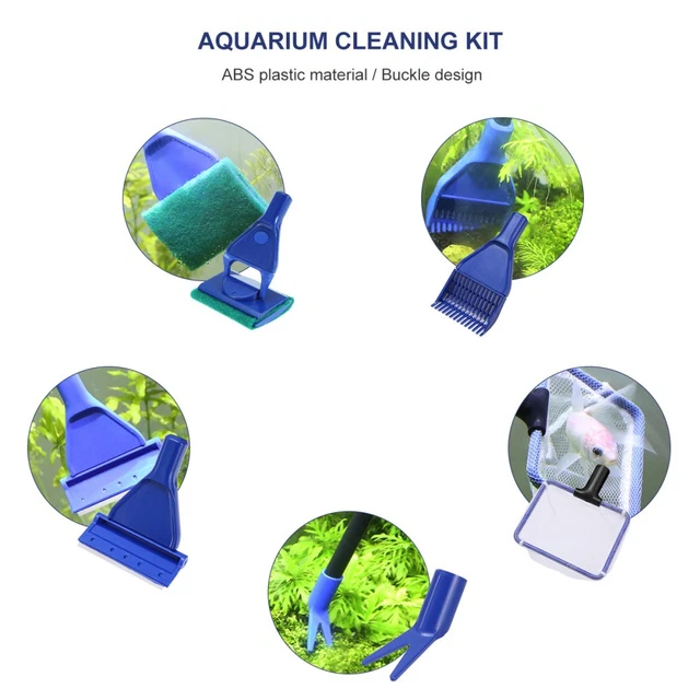 NUOLUX AQUARIUM FISH Glass Tank 5 in 1 Kit Scraper, Fish Net, Sponge ...