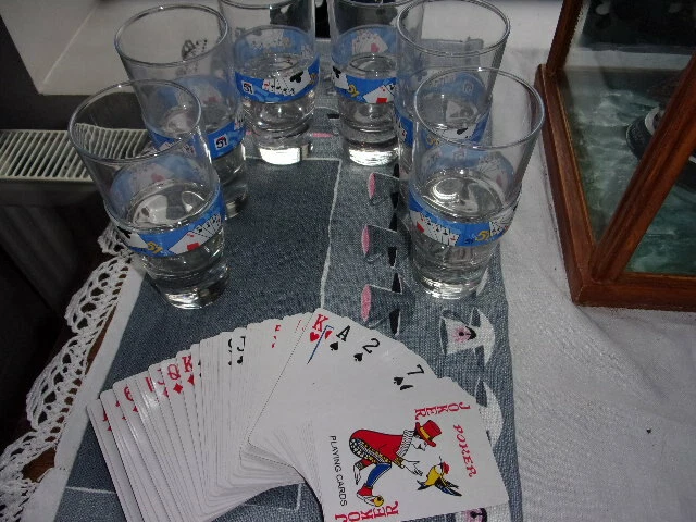 RARE VINTAGE FRENCH PASTIS 6 GLASSES PASTIS 51 Playing Cards - Chunky ...
