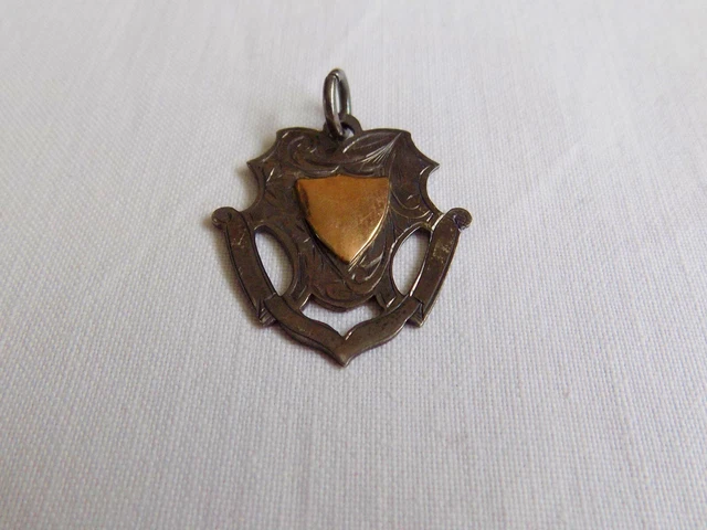 VINTAGE SILVER FOB Medal Gold Shield English Hallmarks Chester 1923 Not ...
