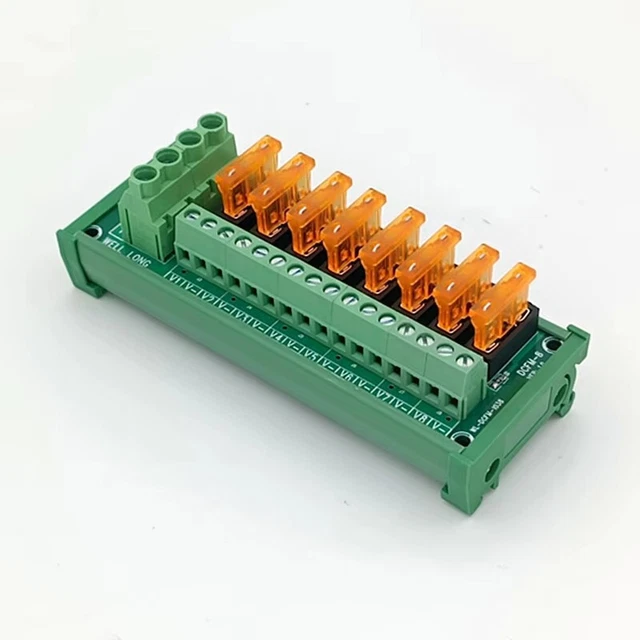 8 POSITION DIN Rail Mount DC Power Fuse Distribution Strip Module ...