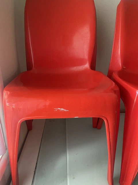 RETRO VINTAGE SEBEL Integra 4 X Full Size Stackable Red Plastic Chairs ...