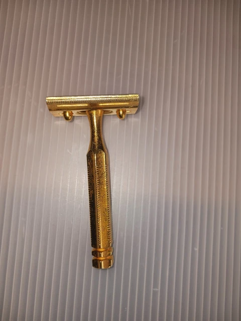 VINTAGE OLD GOLD Tone STAR 3 Pieces Double Edge Safety Razor With Case ...