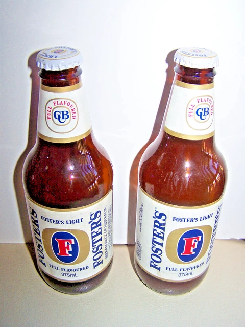 2 X FOSTER'S Light beer bottles stubbies with original caps 375 mL ...