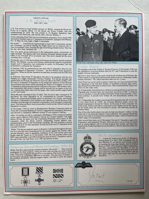 LARGE PROFILE SIGNED WW2 RAF Bomber Command Pilot J B “Willie” Tait DSO ...