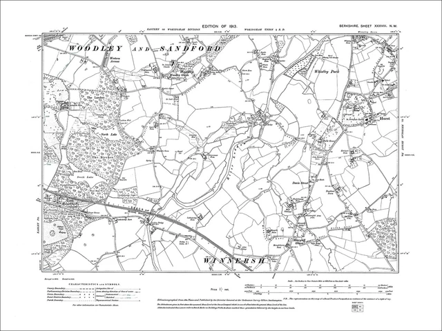 HURST (W), WOODLEY Green, Merryhill Green, old map Berkshire 1913: 38NW ...
