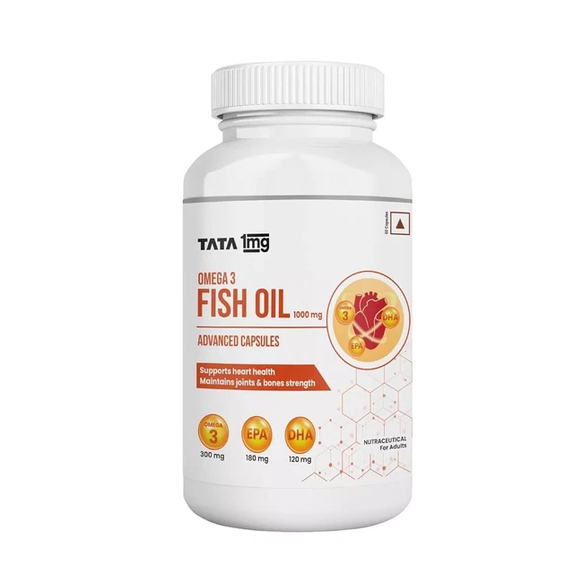 TATA 1MG FISH Oil Capsules with EPA (180mg) & DHA(120mg) (Pack of 60) £ ...