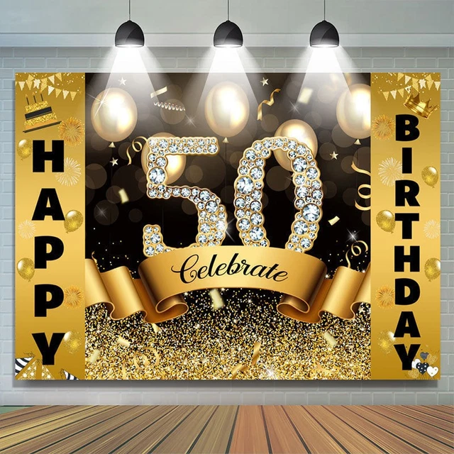 GOLD BOKEH GLITTER Celebrate Happy 50th Birthday Backdrop $36.01 - PicClick AU