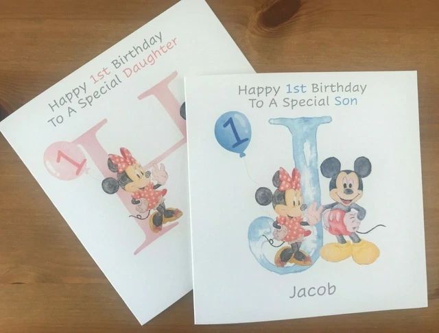 PERSONALISED HANDMADE BIRTHDAY Card, MICKEY AND MINNIE MOUSE 1st,2nd ...