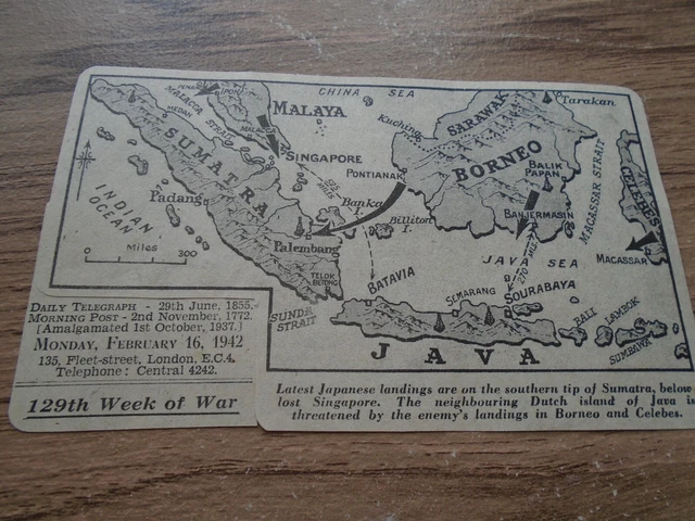 JAPANESE SINGAPORE JAVA BORNEO SITUATION MAP small newspaper cutting ...