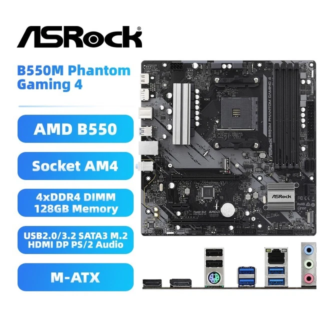 AMD B550 MOTHERBOARD ASRock B550 PHANTOM GAMING 4 AM4 DDR4 for Ryzen 7 5700X CPU £109.19 ...