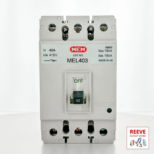 MEM MEL403 PANELBOARD MCCB 40A 3P 415V 16kA Bill TLE403 Memshield 2 INC ...