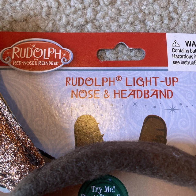 RUDOLPH THE RED-NOSED Reindeer Glittery Headband And Light Up Nose NEW ...