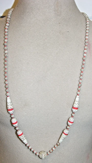 VINTAGE 1930S CZECH URANIUM glass beaded necklace Neiger Brothers cream ...