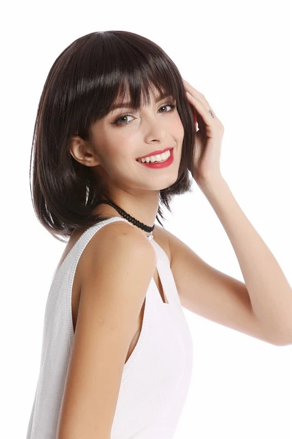 WIG ME UP Perücke Damenperücke Bob Longbob kurz glatt Pony dunkler Braun Mix EUR 18,99 - PicClick DE