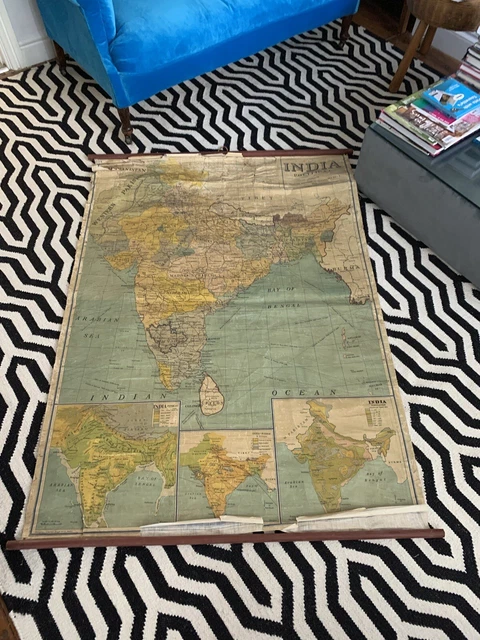 VINTAGE LARGE Wall Map 1953 INDIA POLITICAL £110.00 - PicClick UK
