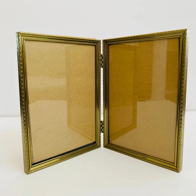 VINTAGE BI-FOLD BRASS Retro Double Hinge 5" x 7" Photo Picture Frame ...