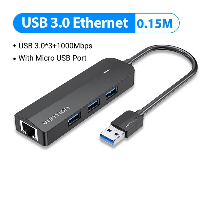 USB ETHERNET ADAPTER USB 3.0 2.0 to RJ45 Gigabit Splitter with Micro ...