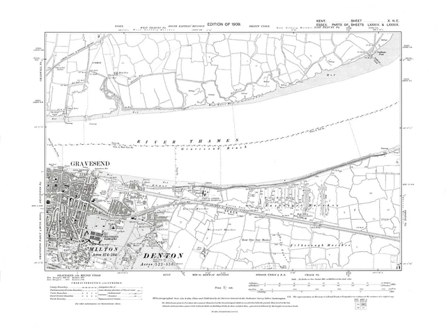 OLD MAP GRAVESEND (east) old OS Kent map 10-NE--1909 £18.99 - PicClick UK