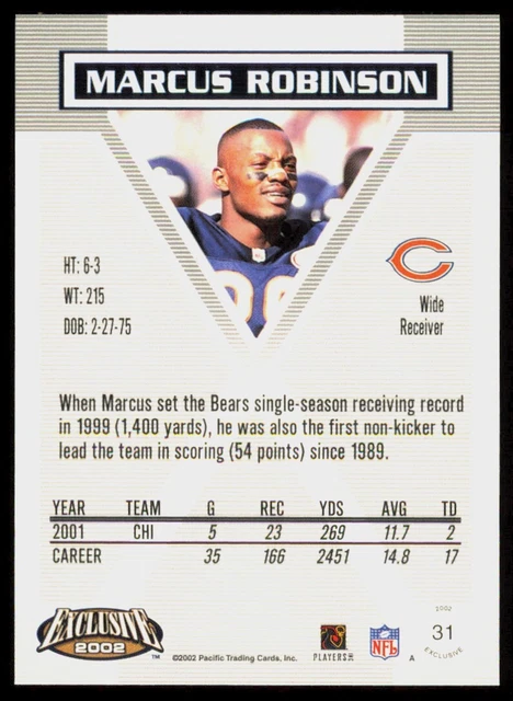 2002 PACIFIC EXCLUSIVE Gold Marcus Robinson ours de Chicago #31 EUR 2 ...