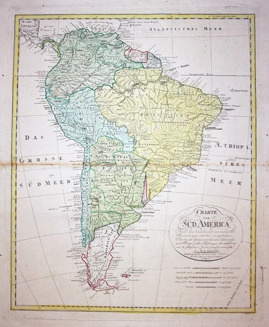 SOUTH AMERICA ARGENTINA Brazil Chile Peru Card Map Güssefeld Engraving ...