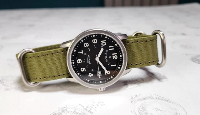 PULSAR BY SEIKO Kinetic Military Field Watch - New Capacitor, & Mineral ...