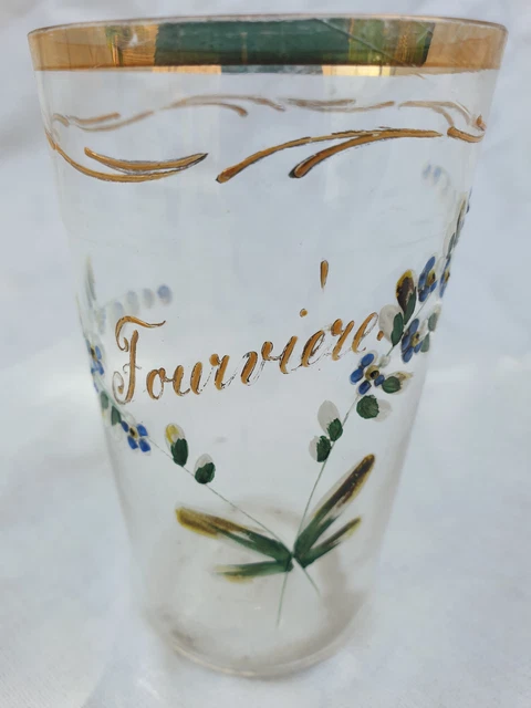 ANCIEN VERRE EMAILLE 1900 FLEURS ART NOUVEAU BASILIQUE de FOURVIERE ...