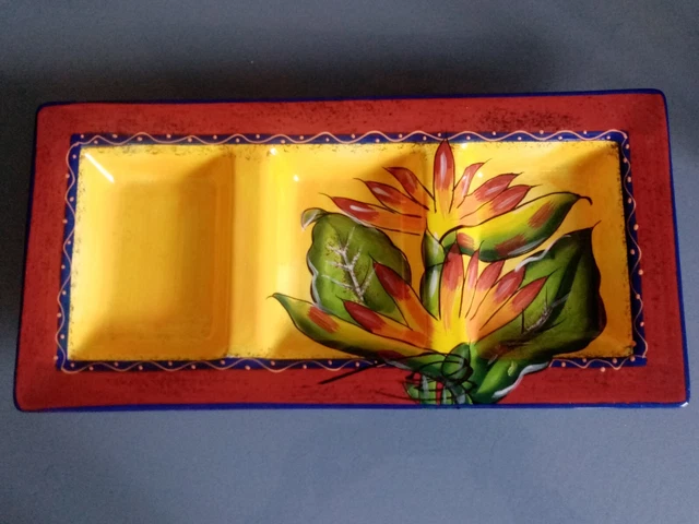 GRAND PLAT Rectangle En Faience A Compartiments Style Provence 8.5X 19 ...