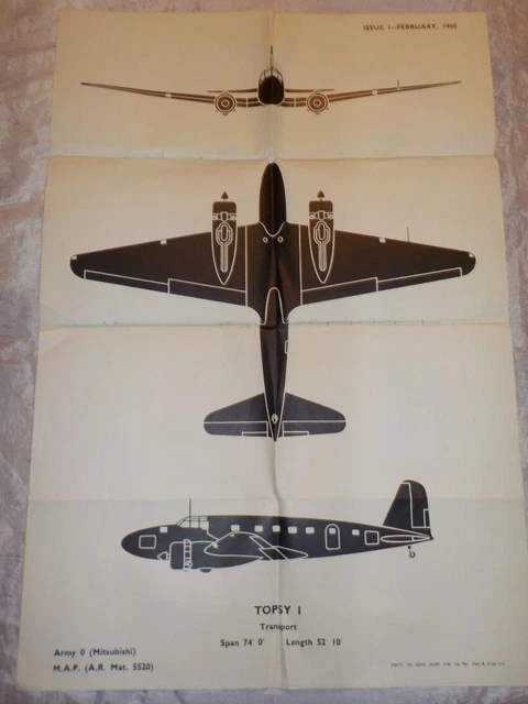 1945 WWII M.A.P Aircraft Identification Wall Chart - Japanese ...