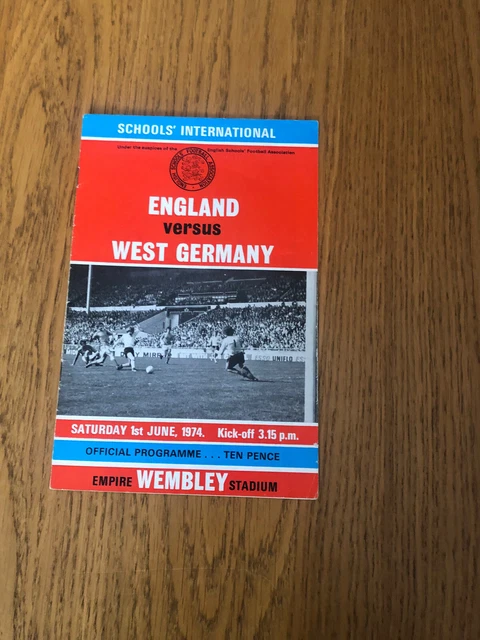 ENGLAND V WEST Germany Football Programme Schoolboy International 1974 ...