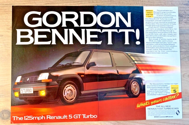RENAULT 5 GT TURBO R5 1980s - FRAMEABLE COLLECTIBLE ORIGINAL CLASSIC ...