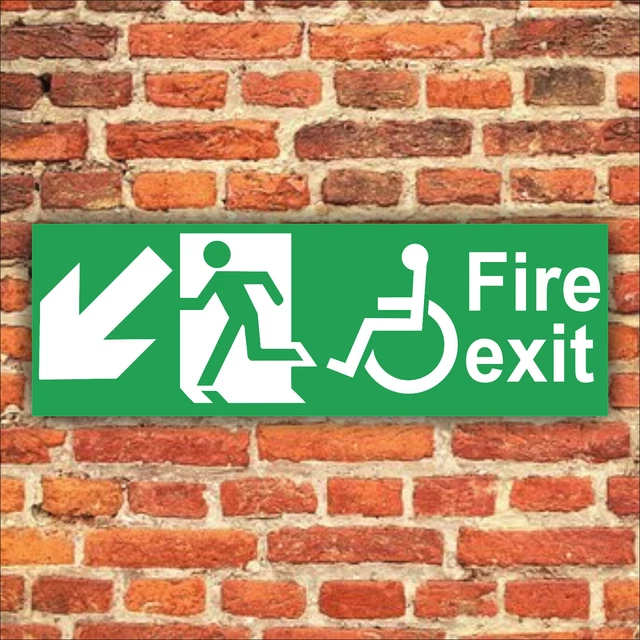DISABLED FIRE EXIT SIGN LEFT DOWN ARROW - - Plastic Boards / Stickers ...