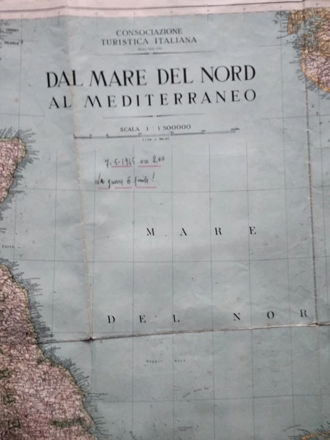 1939 MARE DEL Nord Al Mediterraneo Cartina Mappa Grande Epoca Anni 30 ...