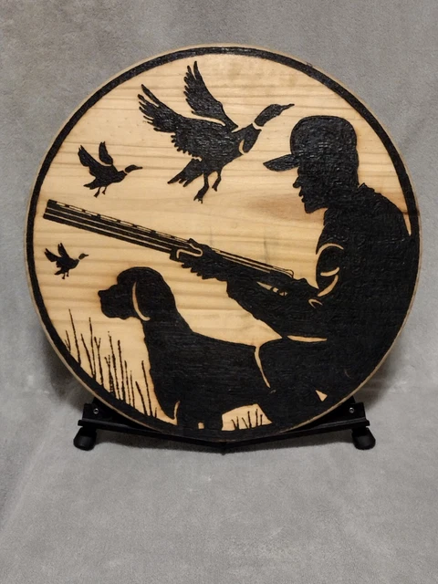 SOLAR PYROGRAPHY WOOD burning duck hunting dog outdoors wildlife $130. ...