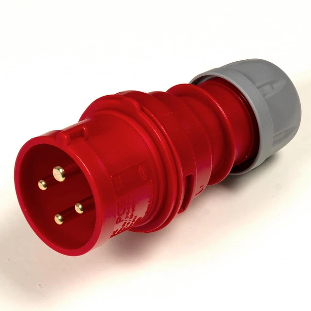 PCE 16A 4 Pol 3P+E 400V. 3 Phasen. Roter Kabelmontage Stecker. IP44 ...