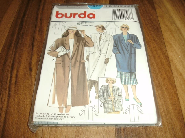 BURDA-PLUS SCHNITTMUSTER 6466 4x MANTEL für 80er-Party 34-48 EUR 14,99 ...