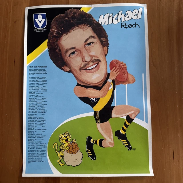 MICHAEL ROACH RICHMOND VFL Poster. 48cms X 36 cms. 1981 Fixture $83.00 ...