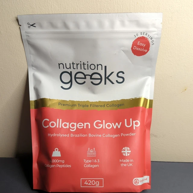 NUTRITION GEEKS COLLAGEN Glow Up 420g Bovine Collagen Powder Type 1 & 3 ...