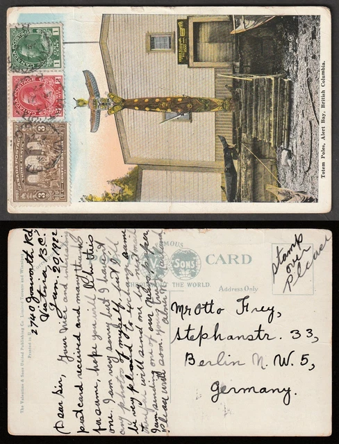 CANADA TO GERMANY VICTORIA BC GV 1c 2c Admirals 3c Confederation TOTEM ...