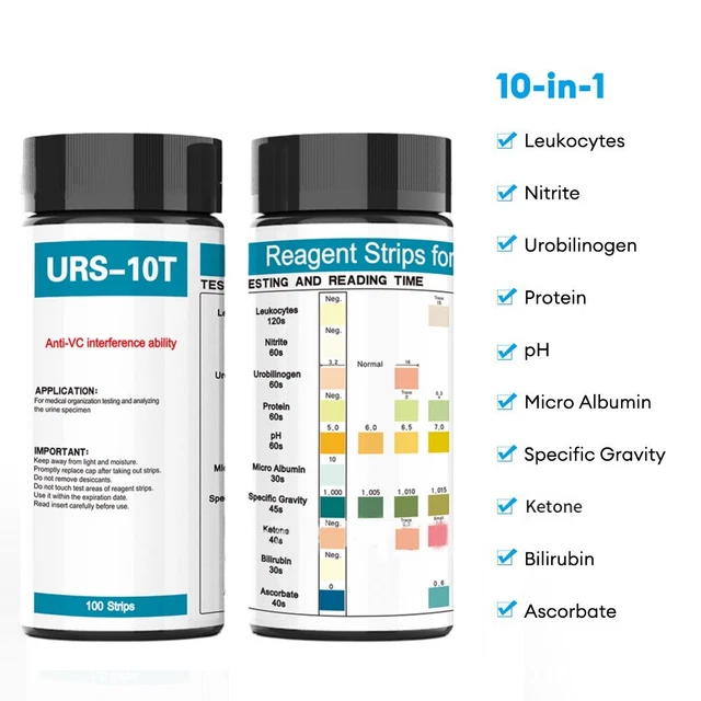 URS 10-IN-1 URINE Test Strips Testing UTI Urinalysis Kit for Ketosis pH ...