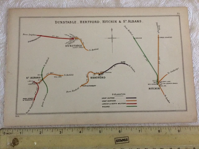 DUNSTABLE STANBRIDGEFORD HERTFORD Ware Hitchin Henlow St Albans Railway ...
