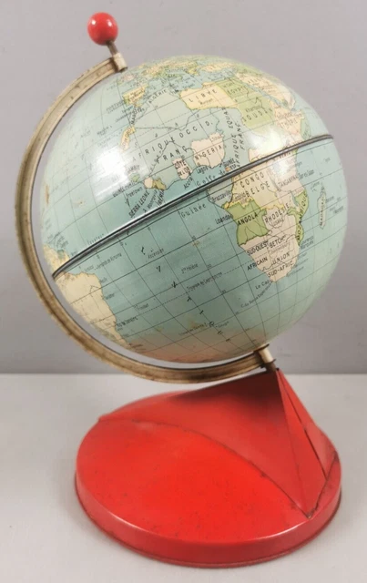 GLOBE TERRESTRE ANCIEN TOLE Emaillee 1940s Mappamondo Mappemonde ...