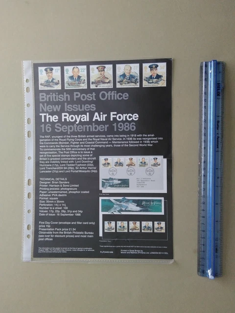 ROYAL MAIL DEALER'S poster A4 size ( folded) : 1986 RAF PL(P) 3406 £5. ...