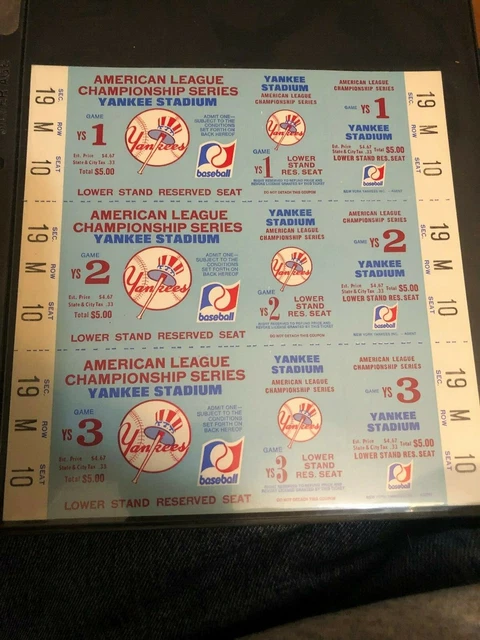 1977 FICHE DE Billets Alcs De 3 Blue Yankee Stadium Yankees Baseball ...