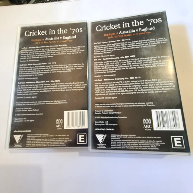 THE ASHES 1974/75 1975 AUSTRALIA vs ENGLAND TEST CRICKET VHS VIDEO not ...