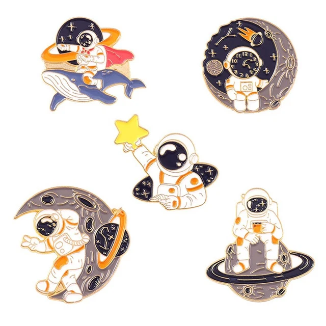 Galaxy Rocket Planet Moon Lapel Pins Badge Brooches Astronaut Brooch