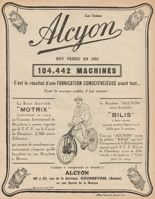 Y9683 ALCYON LE Roue Amovible Motrix - Publicité D'Époque - 1925 Old ...
