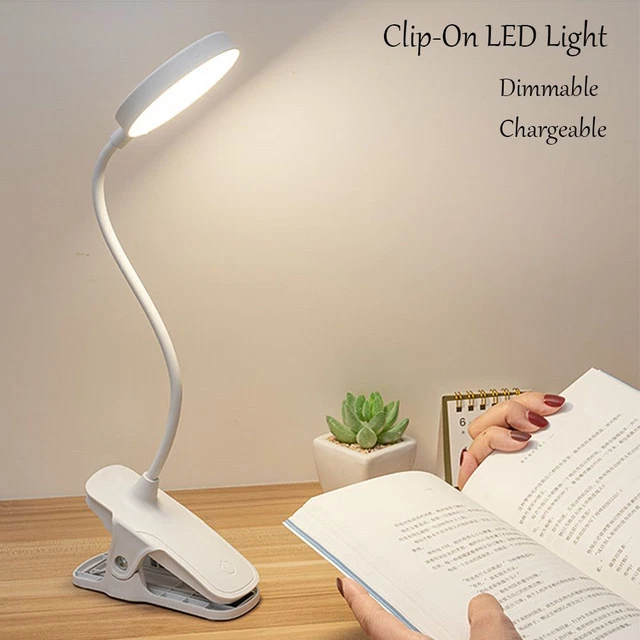 CLAMP RECHARGEABLE TOUCH Type Dimmable Clip-On LED Light USB Night Lamp ...