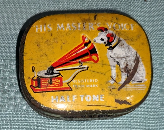 VINTAGE OLD ANTIQUE HMV HIS MASTER’S VOICE Gramophone Needle Tin Box. £ ...